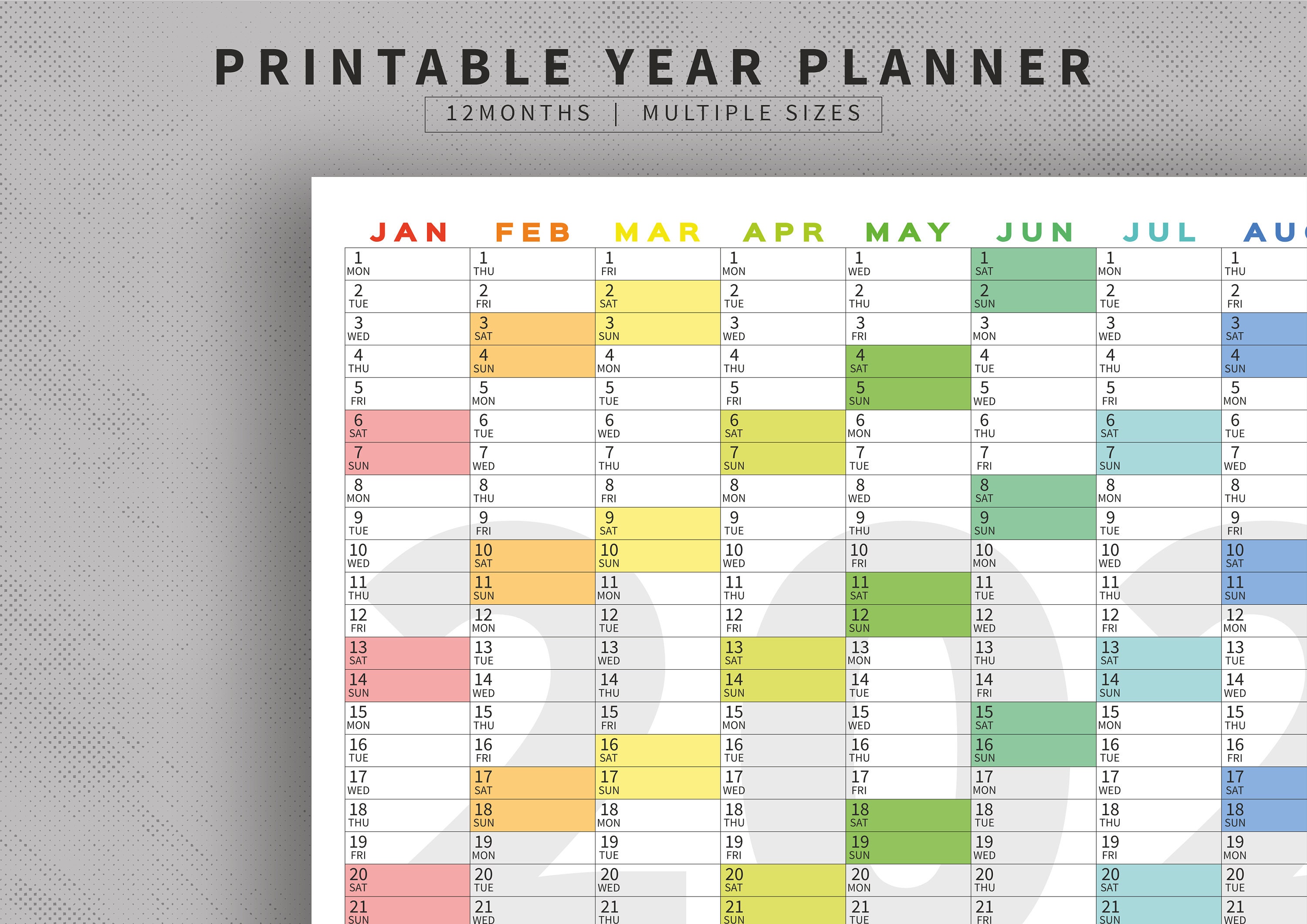 Year Planner 2024 | 1 Page Printable Minimal Design Calendar - Etsy