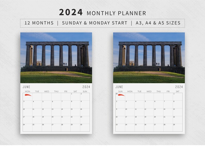 Printable 2024 Wall Calendar A3, A4 & A5 Size 2024 Wall Planner January ...