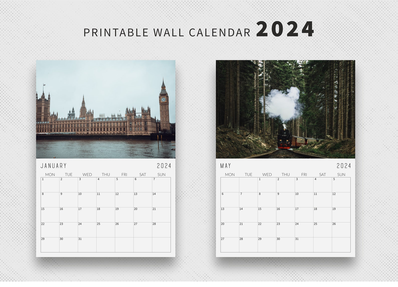 Printable 2024 Wall Calendar A3 A4 & A5 Size 2024 Wall - Etsy