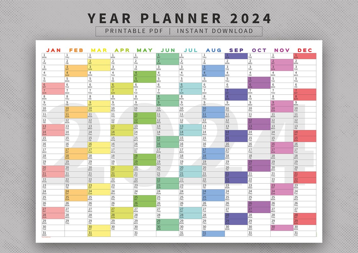 Year Planner 2024 | 1 Page Printable Minimal Design Calendar - Etsy