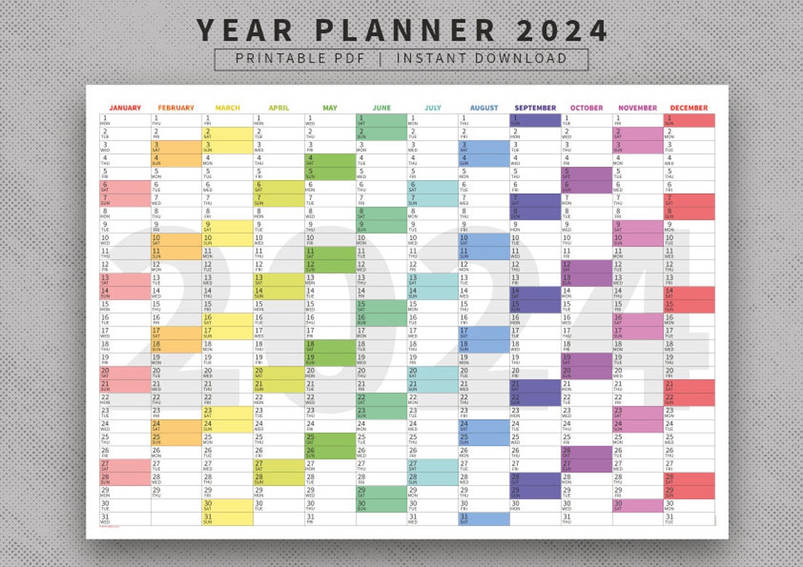 2024 Year Planner, Year Planner on 1 Page, Minimalistic Calendar ...