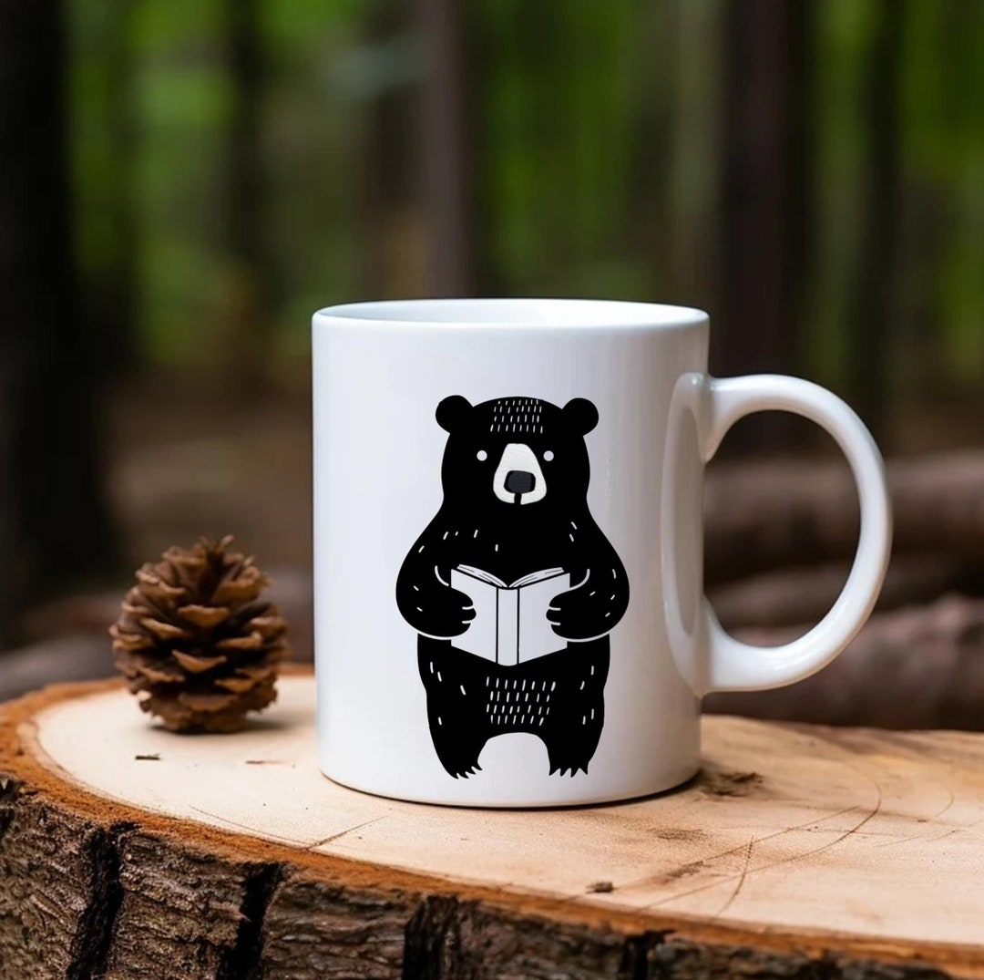 Bear Reading Book Accent Coffee Mug, Black Bear Lover Gift, Animal ...