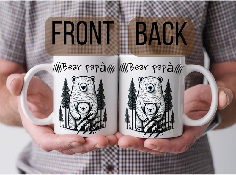 Ceramic Mug, Papà Bear Design, Rustic Gift for Dad, Father's Day, Forest Style, Custom Gifts ...