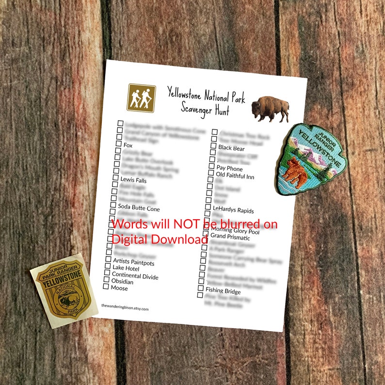Printable Yellowstone National Park, Scavenger Hunt, Travel Games ...