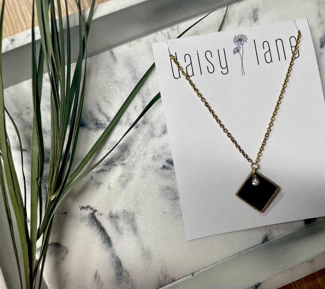 Black Square Pendant Necklace 16 - Etsy