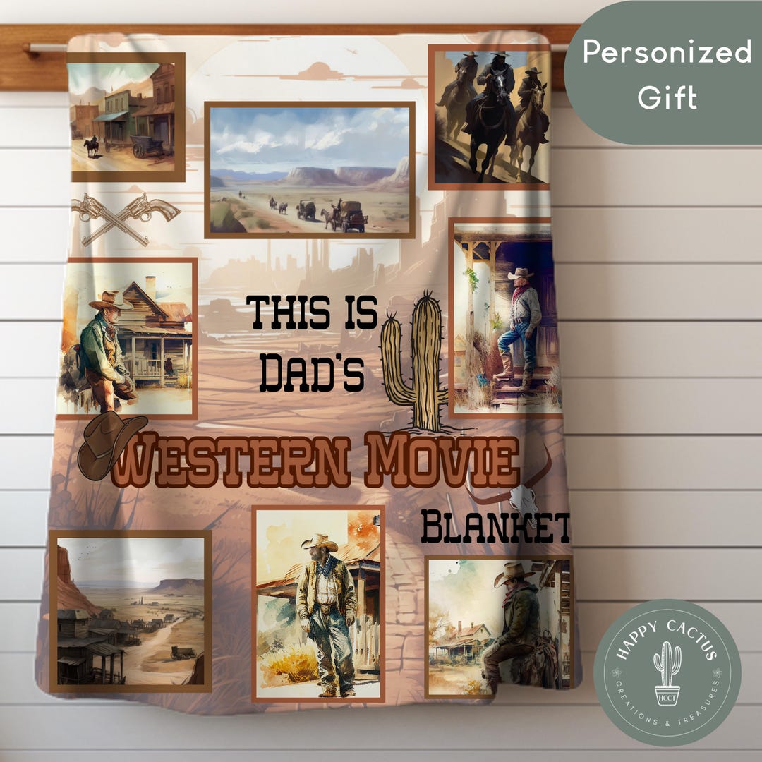Personalized Western Movie Blanket for Dad – Cowboy Theme Sherpa Throw ...