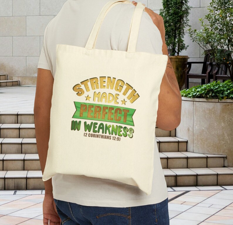 Christian Affirmation Canvas Tote Bag: Strength in Weakness Graphic - Etsy