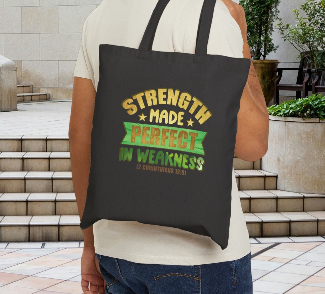 Christian Affirmation Canvas Tote Bag: Strength in Weakness Graphic - Etsy