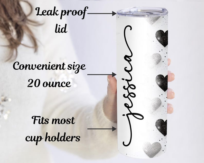 Personalized Hearts & Bows Tumbler: Custom Name 20 Oz Skinny Tumbler - Etsy