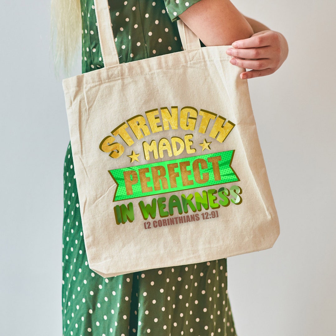 Christian Affirmation Canvas Tote Bag: Strength in Weakness Graphic - Etsy