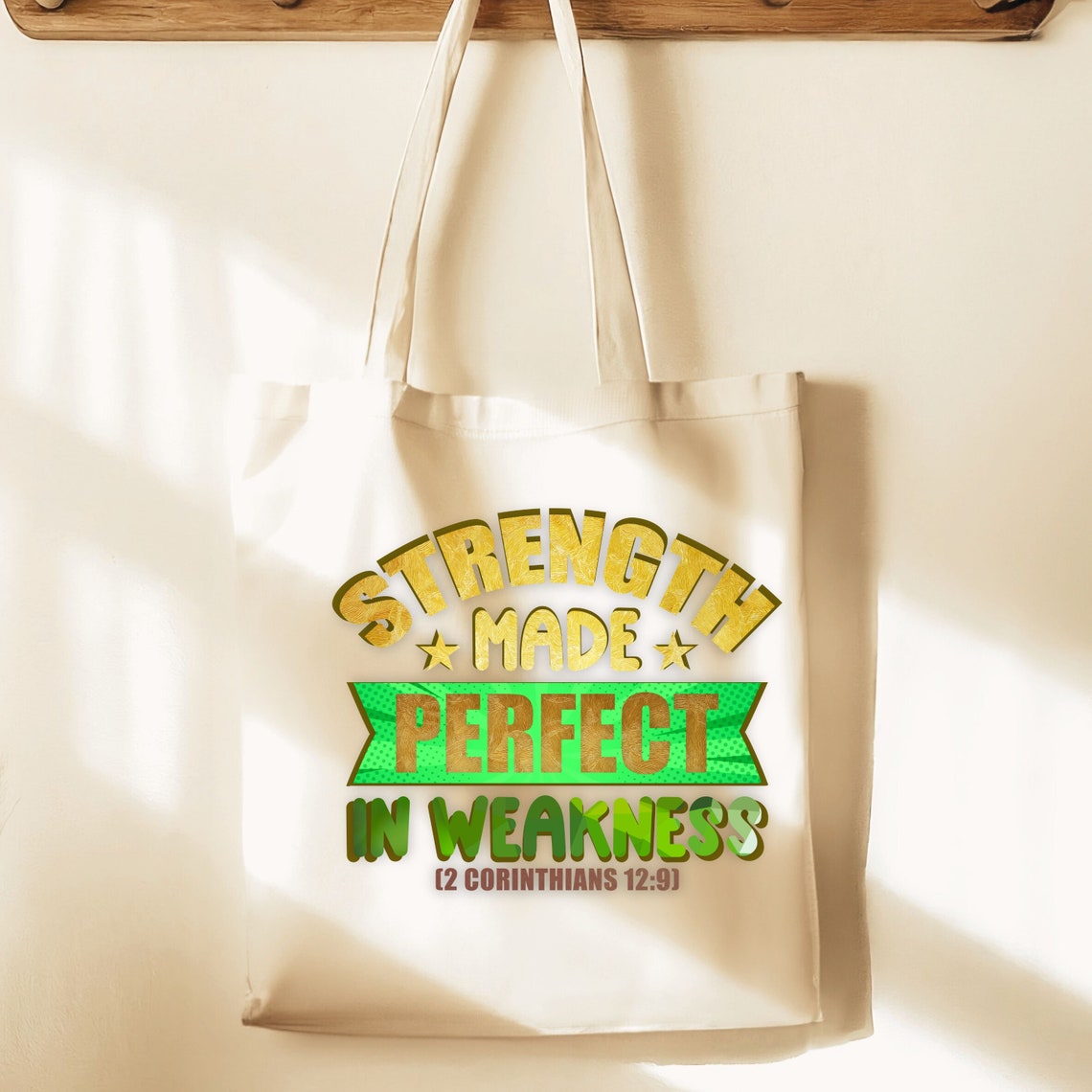 Christian Affirmation Canvas Tote Bag: Strength in Weakness Graphic - Etsy