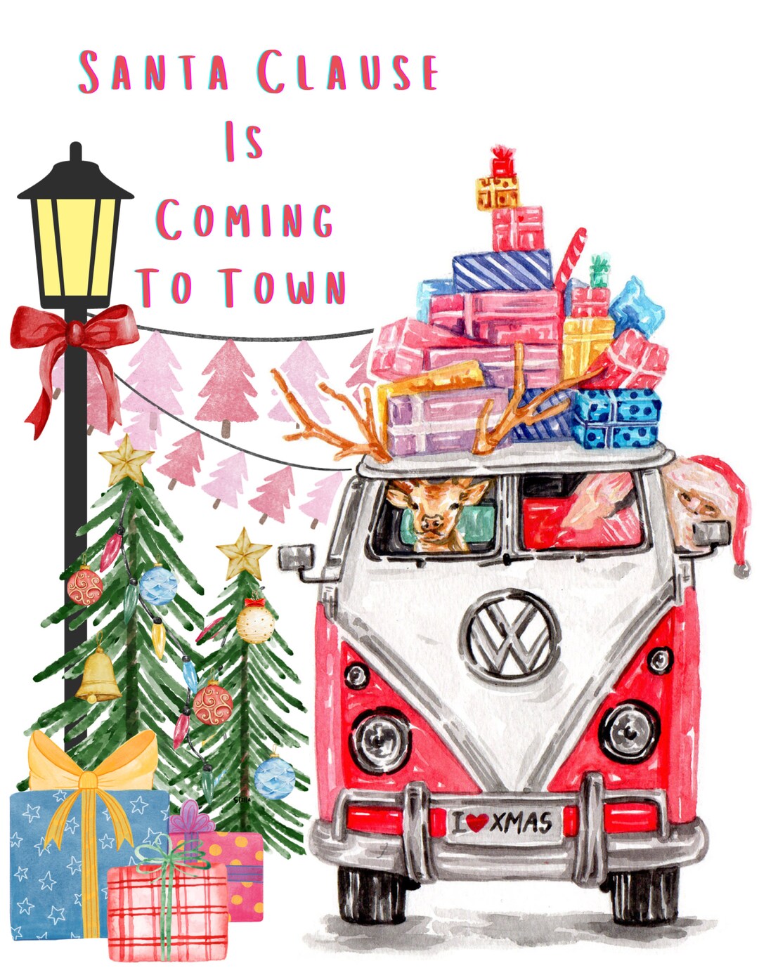 Digital Clipart Watercolor Santa Clause is Coming to Town - Etsy