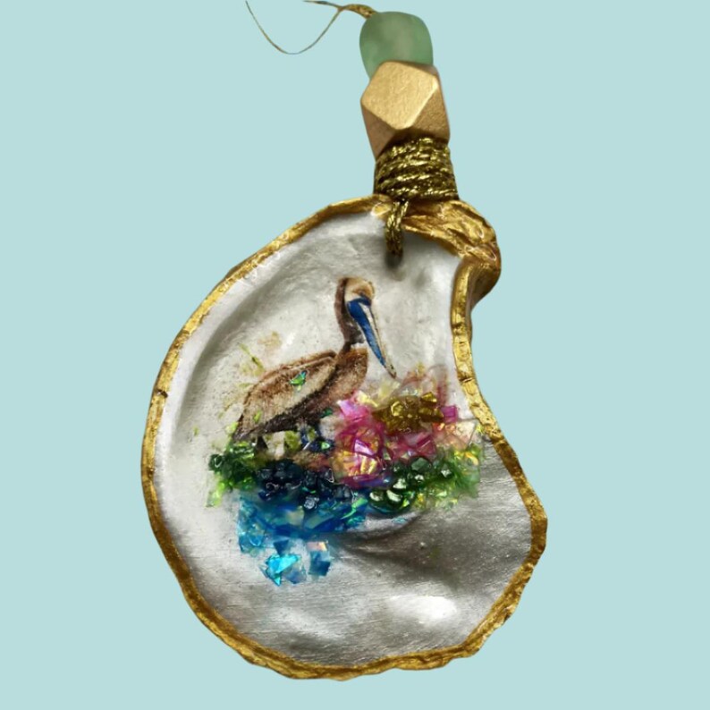 Pelican Oyster Shell Ornament - Etsy