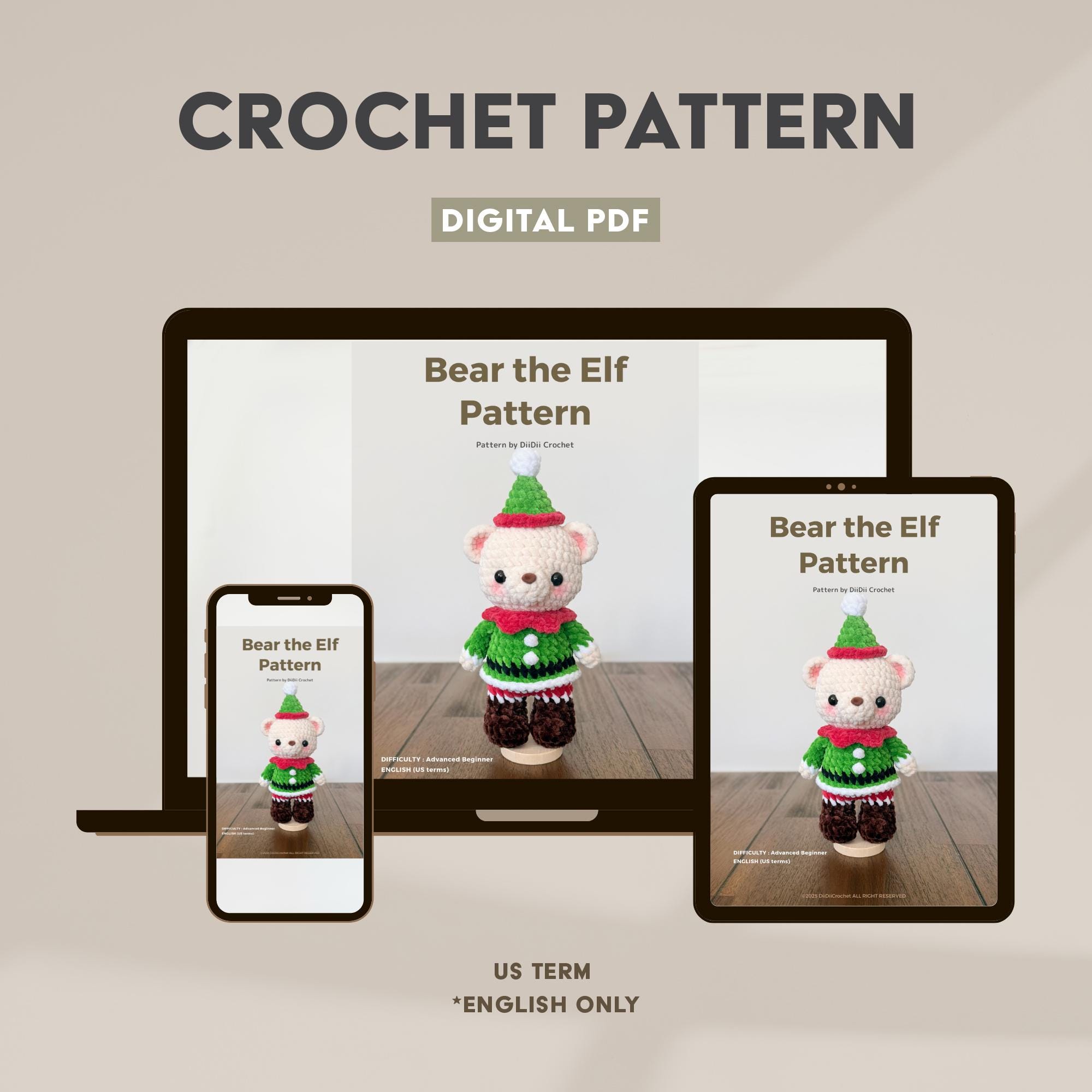 Elf Bear Crochet Pattern - Christmas Holiday Amigurumi Tutorial PDF - Etsy