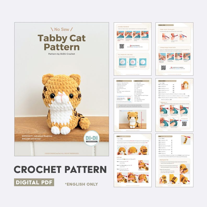 Tabby Cat Crochet Pattern – No-sew Amigurumi Kitten Plushie, Advanced ...