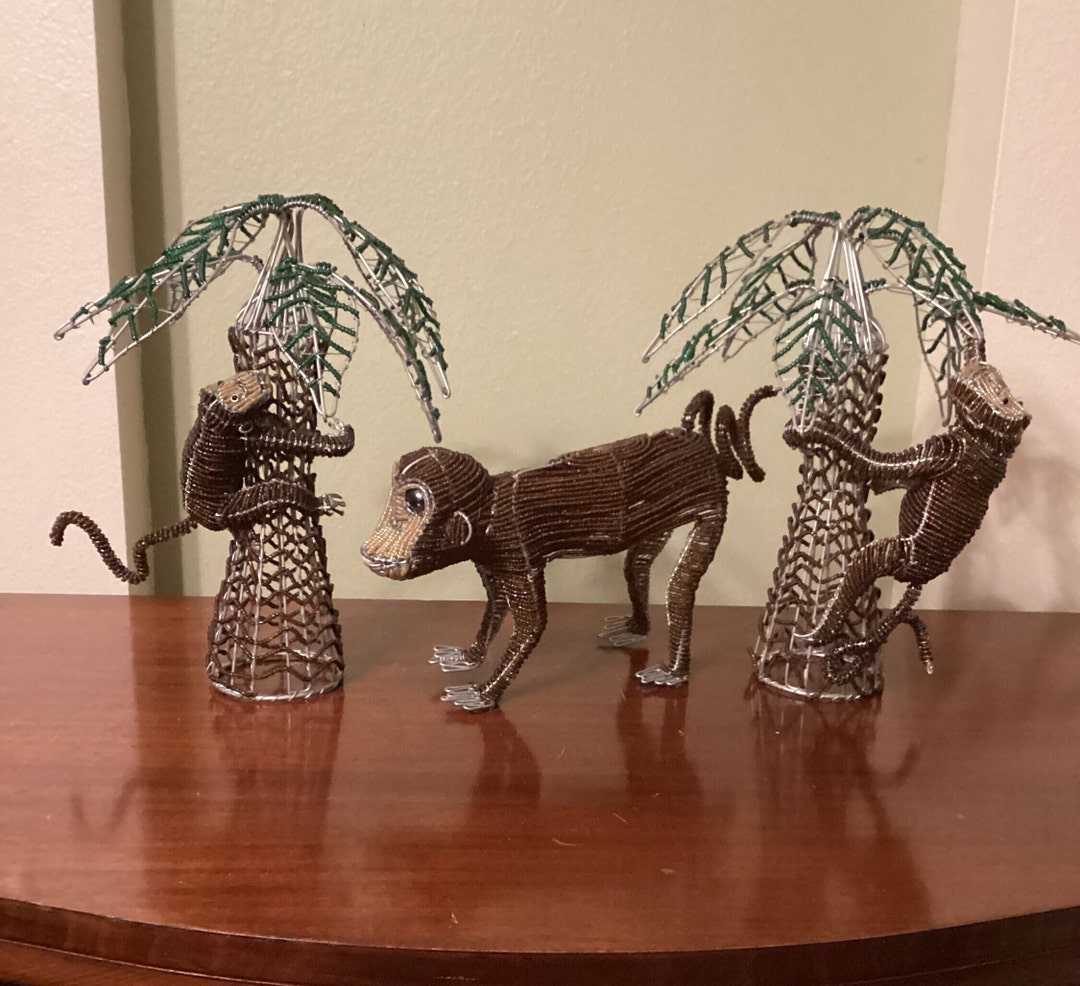 Wired Beaded Set of 3 Large Table Monkeys Figurines 2 in - Etsy