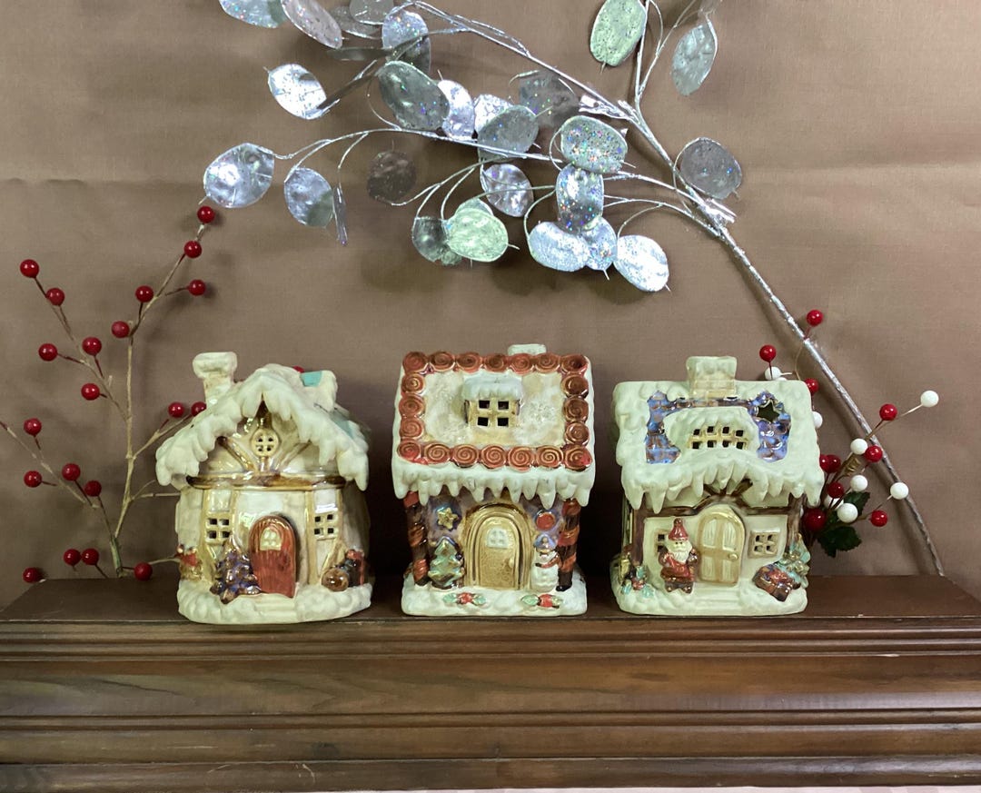 Vintage Christmas Lighted Ceramic Houses Set of 3 - Etsy