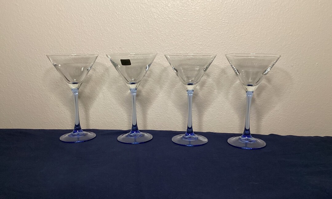 Luminarc Light Blue teal Glass Stem and Foot, Small Clear Cup Martini ...
