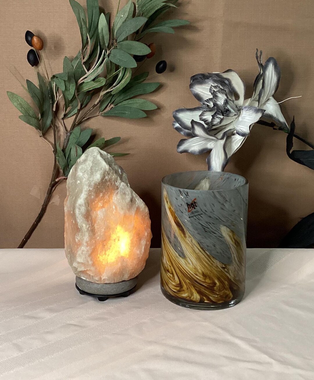 Handmade Art Glass Cylinder Vase: Amber, White & Grey Swirl Design - Etsy