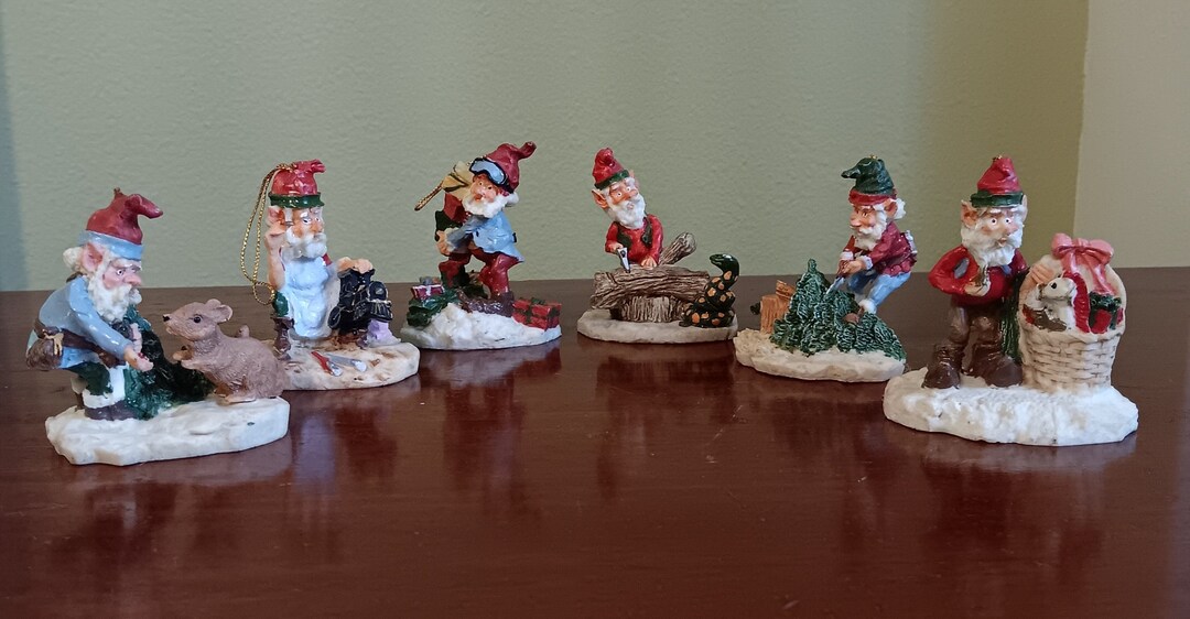 Xmas Santa Elves Figurines Ornaments Set of 6 - Etsy