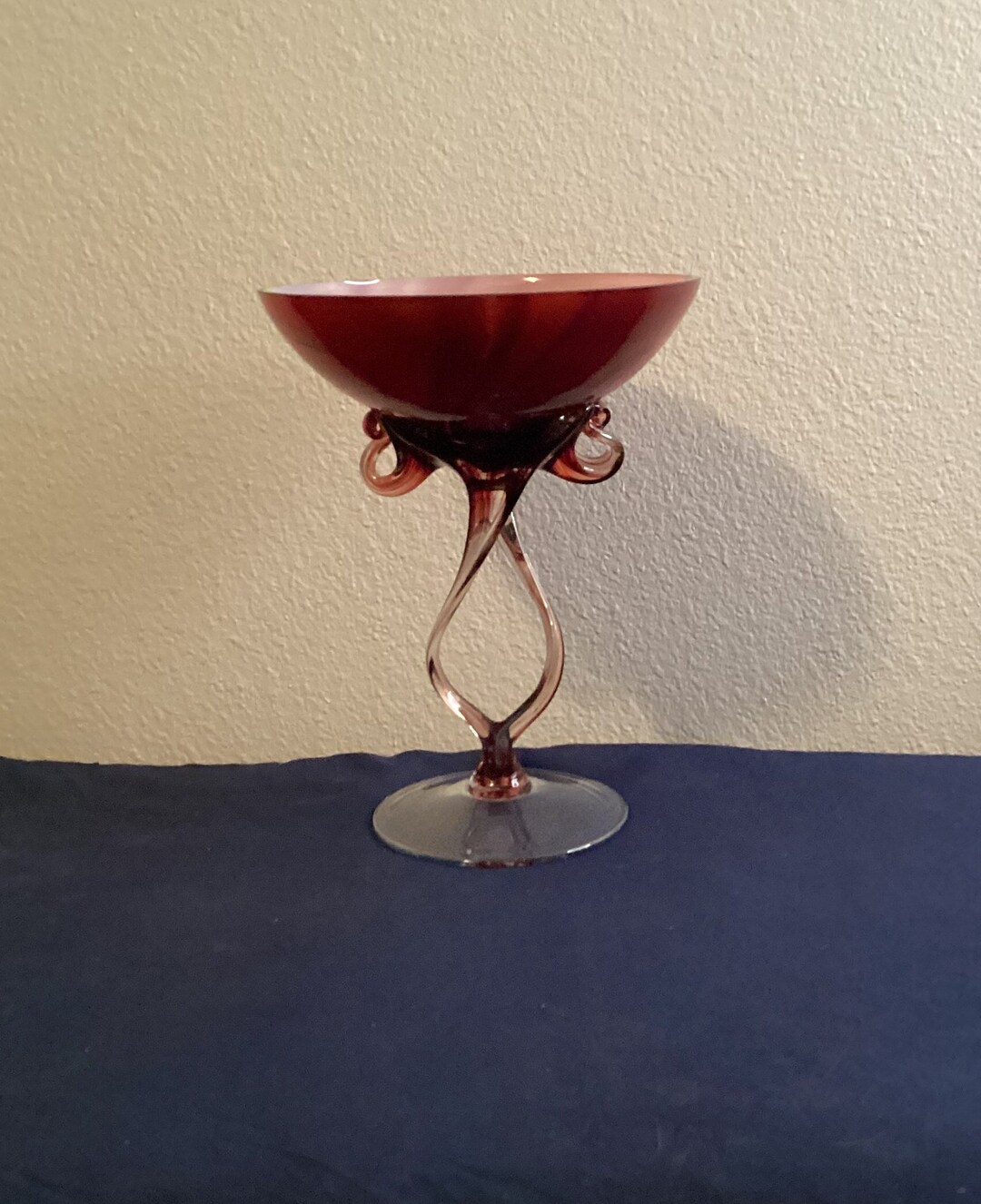 Makora Krosno Polish Red / White Handblown Art Glass With Stand Bowl ...