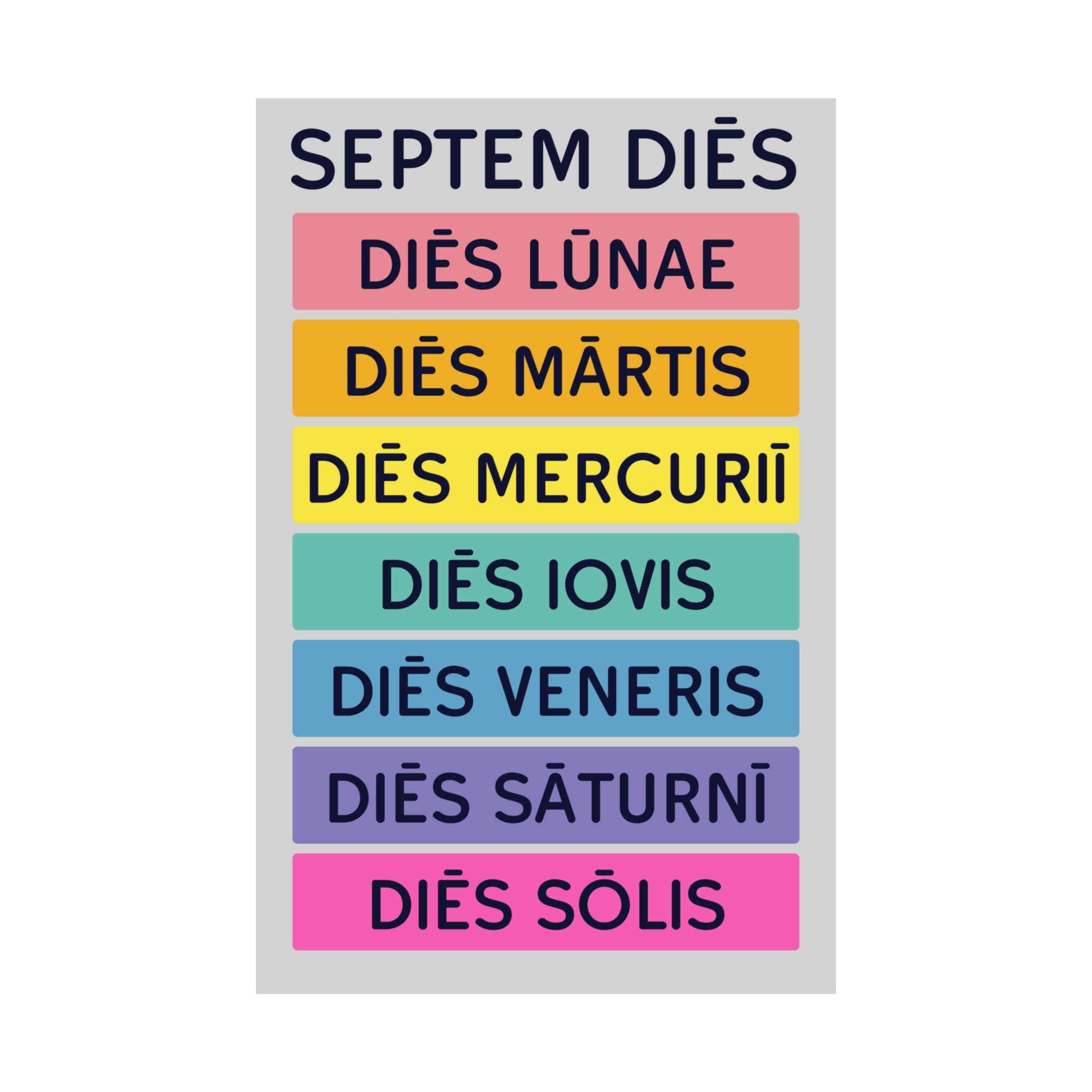 Days of the Week in Latin Poster, Classroom Art, Learning Latin ...