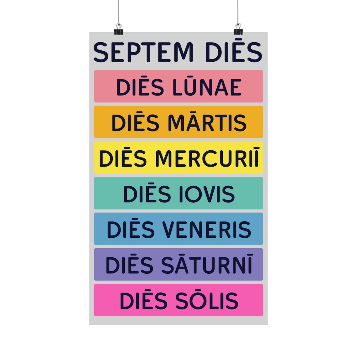 Days of the Week in Latin Poster, Classroom Art, Learning Latin ...