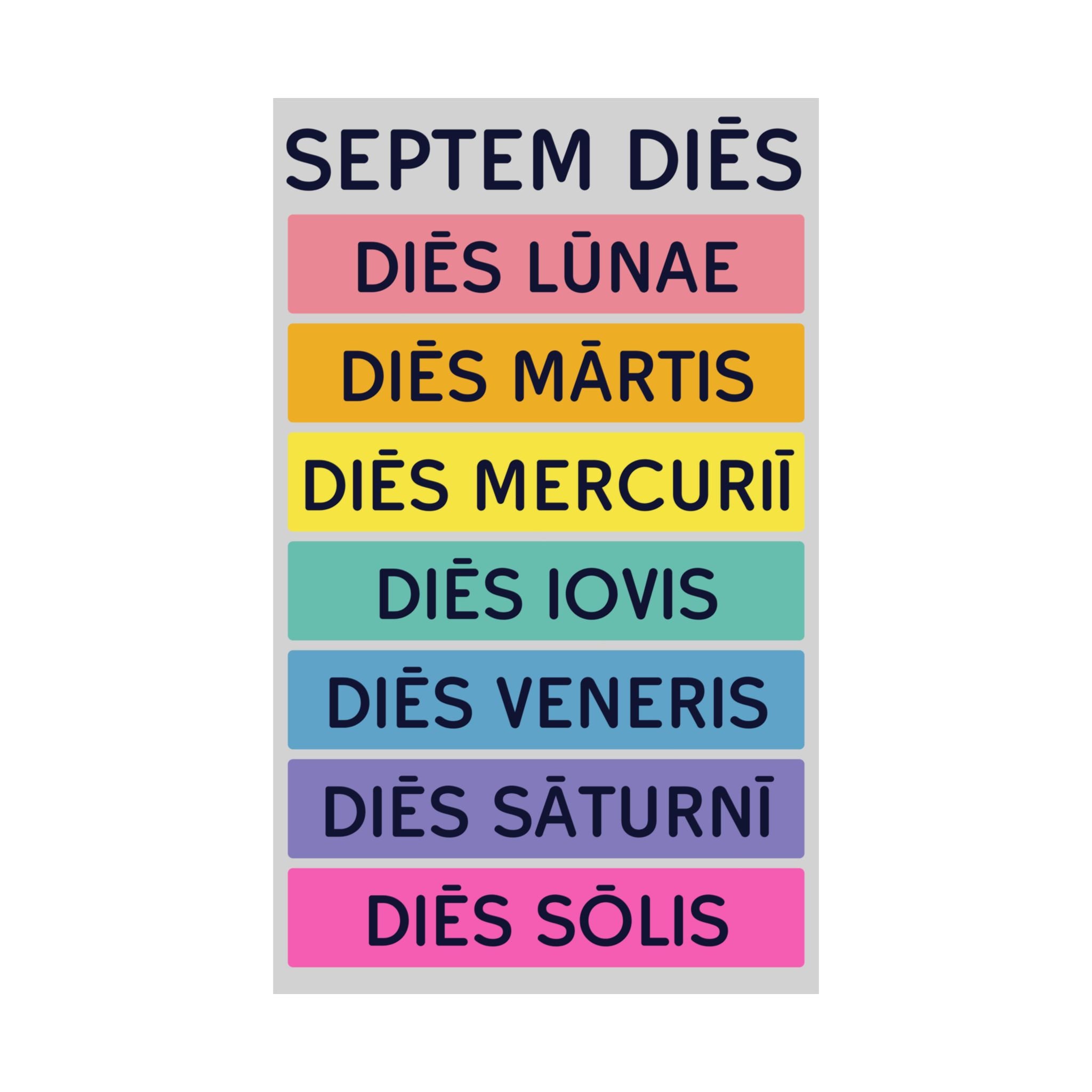 Days of the Week in Latin Poster, Classroom Art, Learning Latin ...