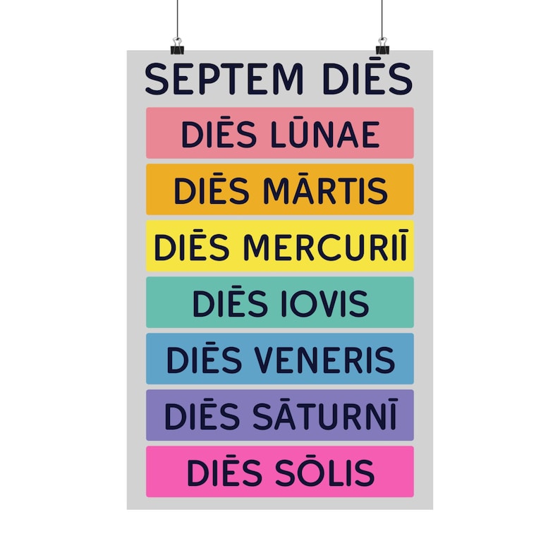 Days of the Week in Latin Poster, Classroom Art, Learning Latin ...