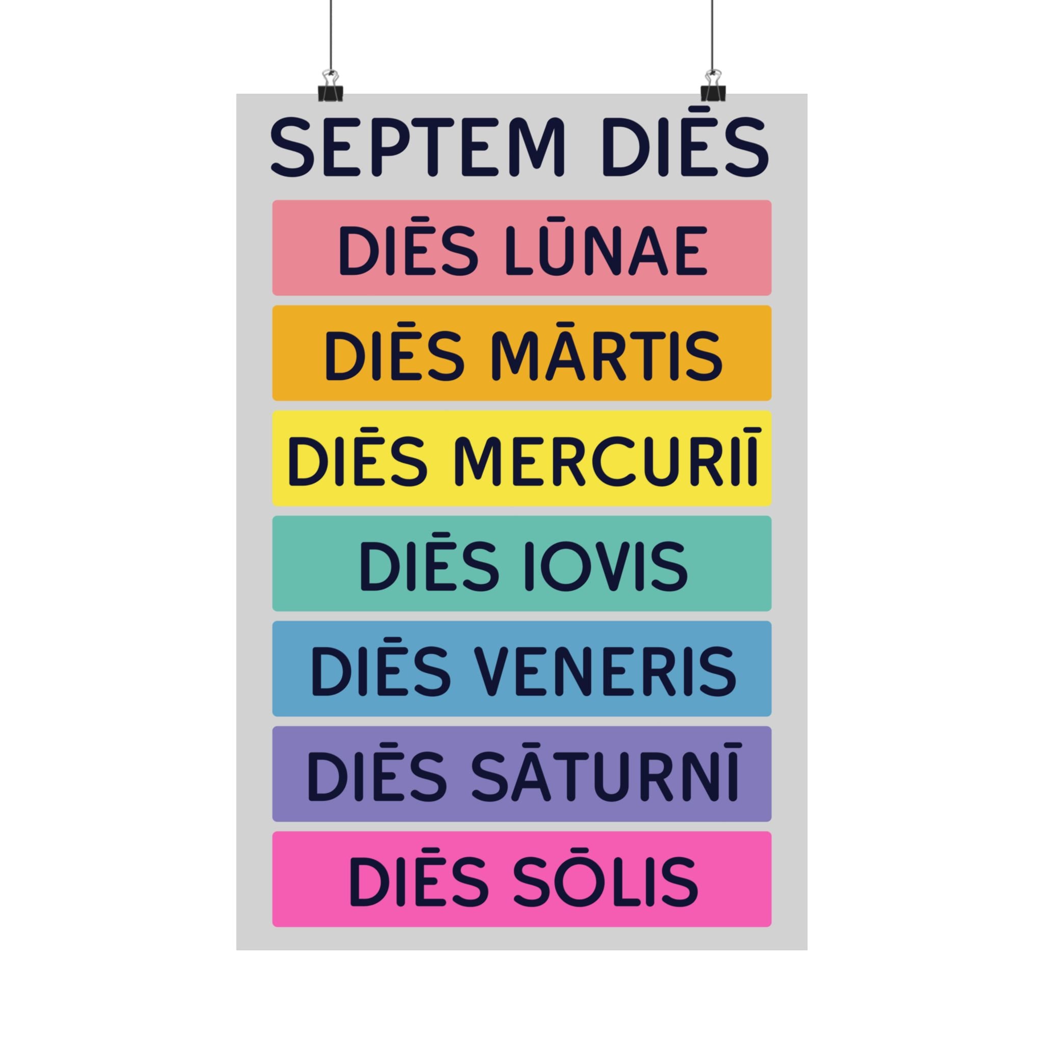 Days of the Week in Latin Poster, Classroom Art, Learning Latin ...