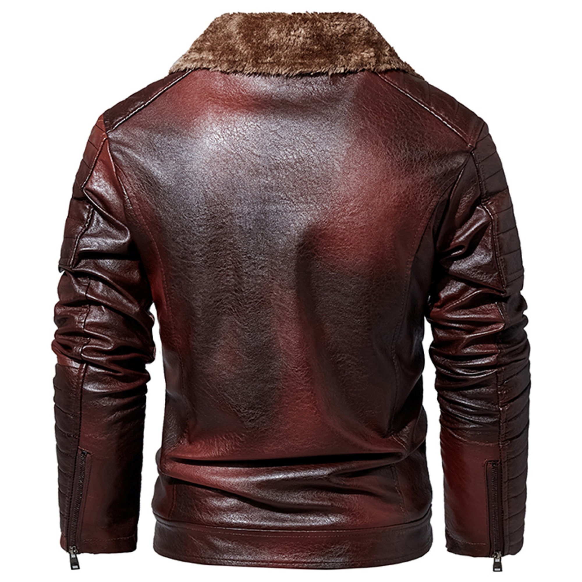 Men’s Biker Distressed Genuine Sheepskin, Faux Fur Moto Classic Thick ...