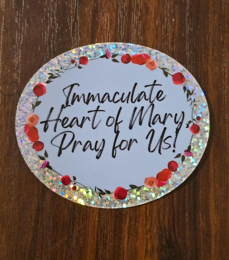 Immaculate Heart of Mary Glitter Sticker | Catholic Vinyl Decal (76mm X ...