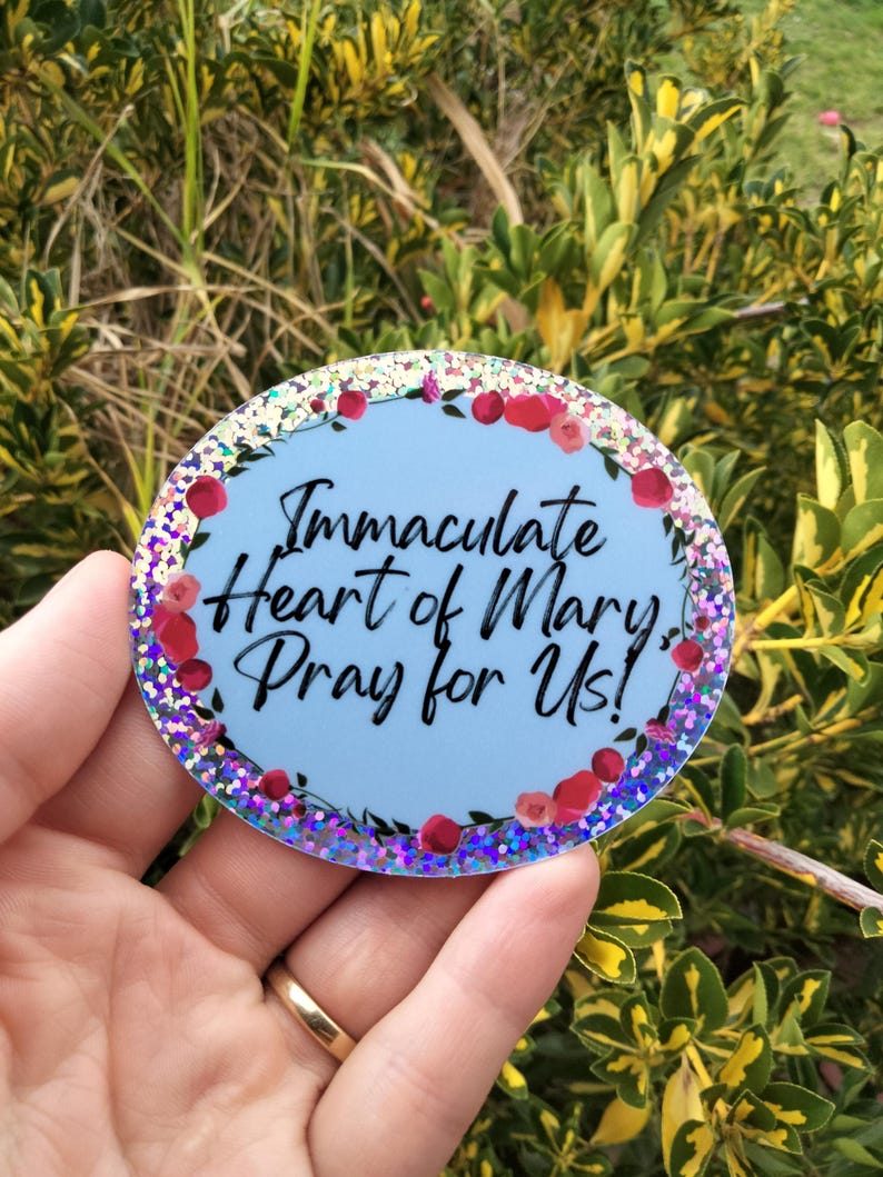 Immaculate Heart of Mary Glitter Sticker | Catholic Vinyl Decal (76mm X ...