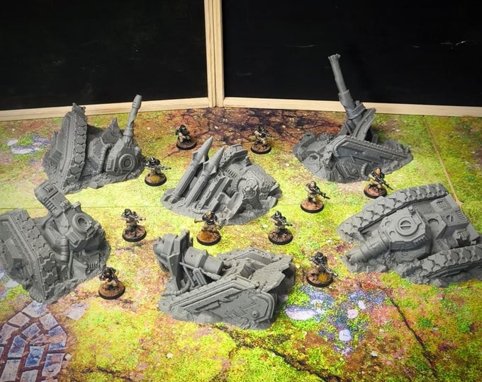 Destroyed Tanks Terrain Set of 6 | 28mm 32mm Grimdark Sci-fi Wargame ...