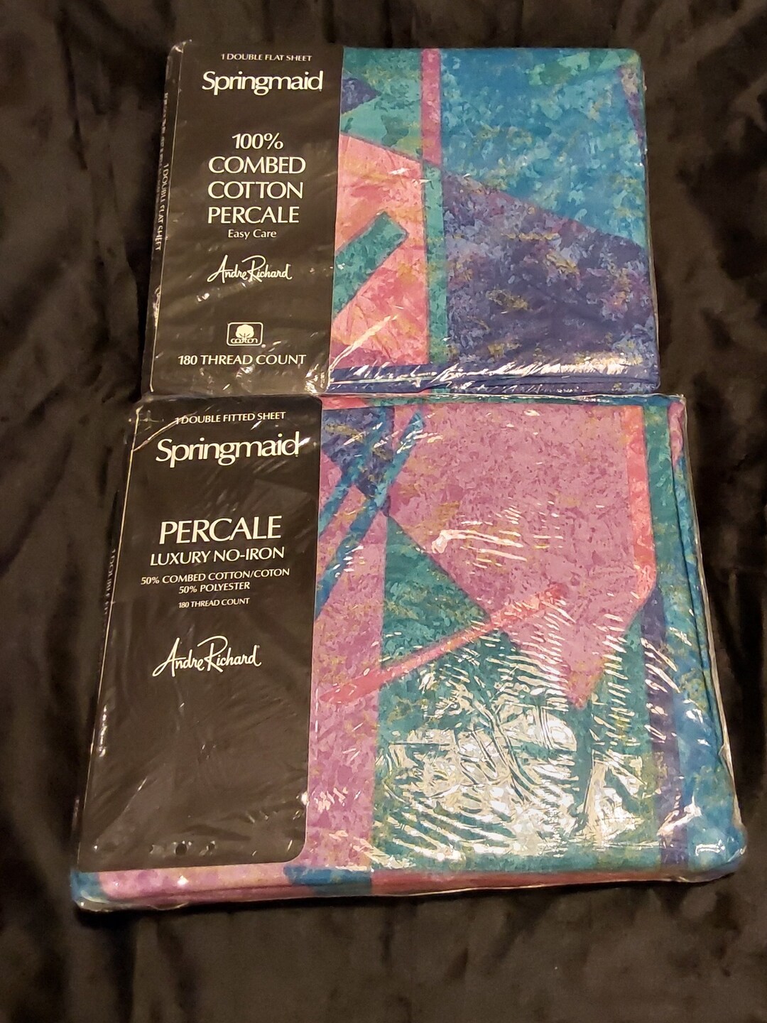 Vintage Springmaid Andre Richard Geometric Jeweled Marble Flat & Fitted ...