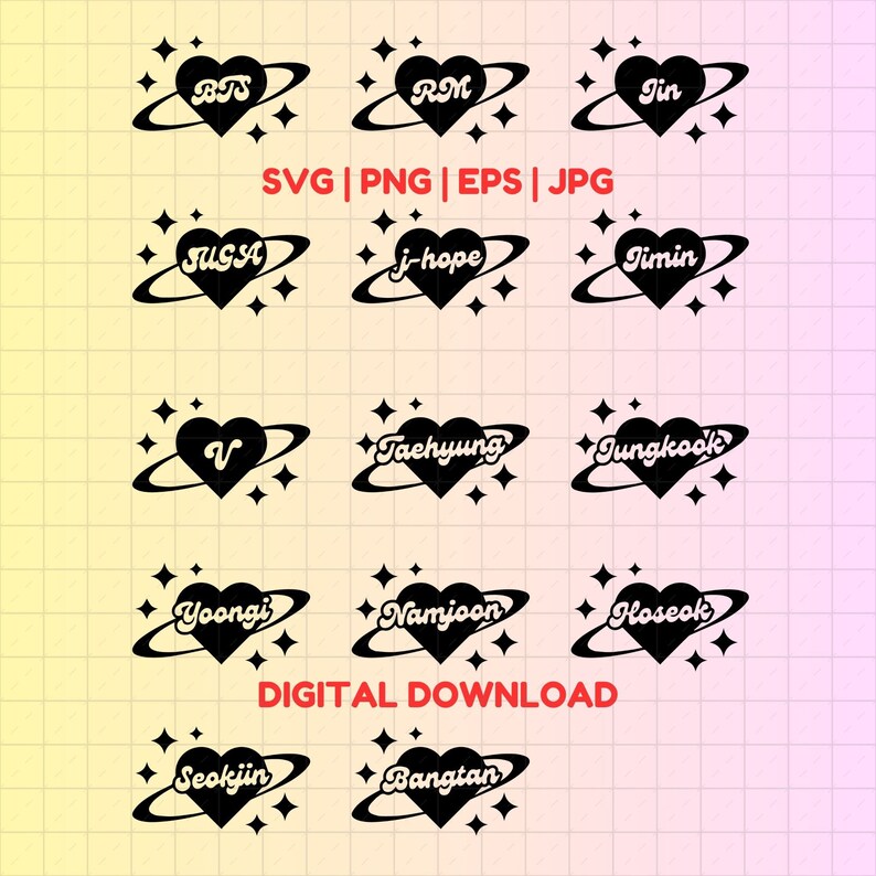 BTS SVG Png Jpg Eps / Bts Calcomanía / Bts Miembro Pegatina / Bts Logo / Bts Clipart / Kpop Star ...