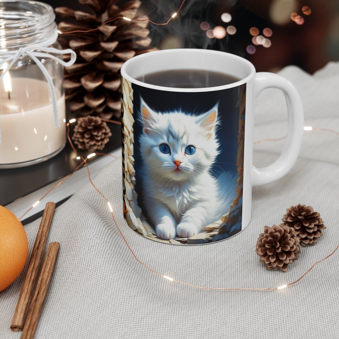 Personalized Cute White Fluffy Kitten Mug 11oz - Etsy