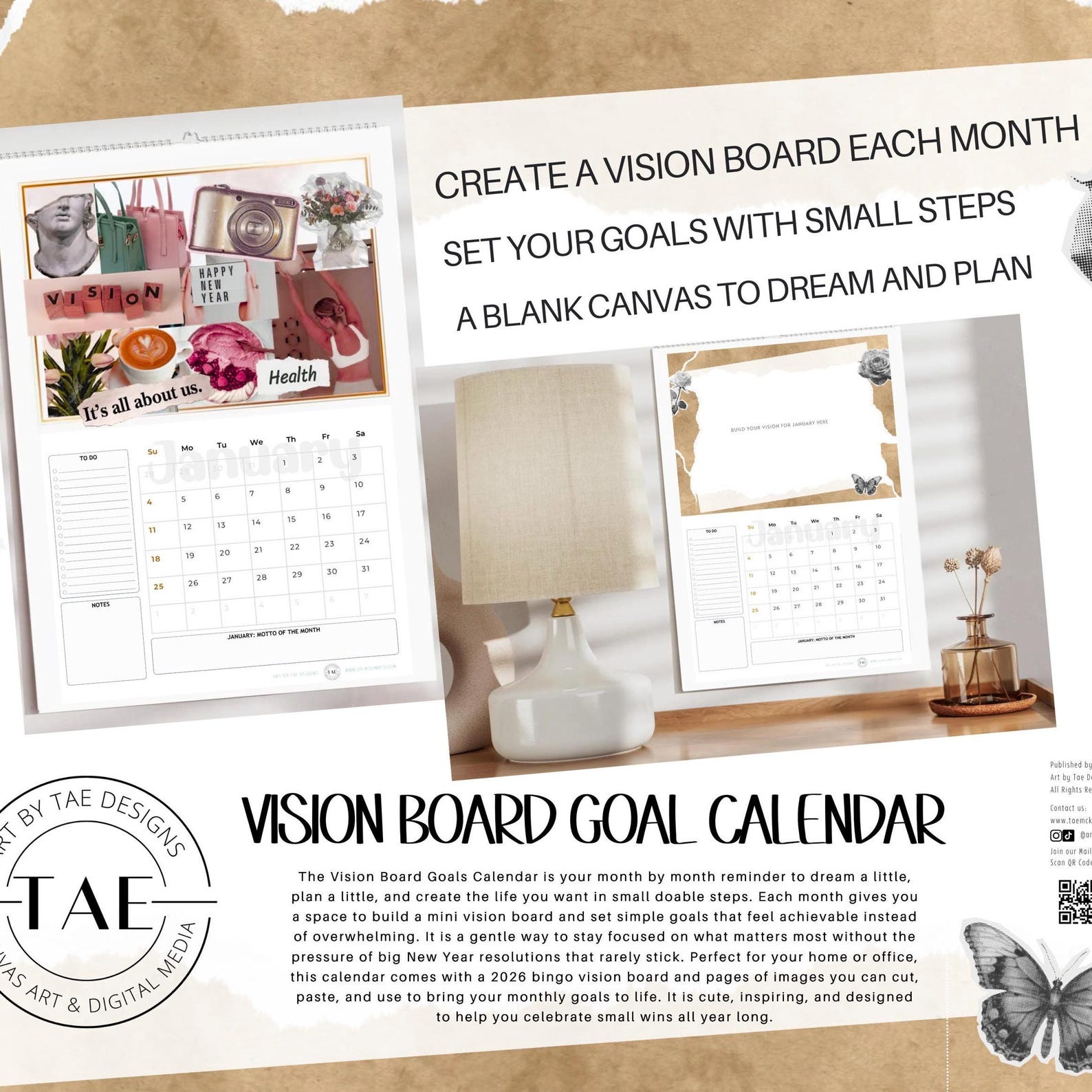 Vision Board Goals Calendar 2026 Monthly Planner, Manifestation Vision ...