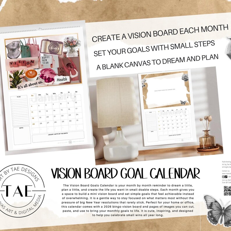 Vision Board Goals Calendar 2026 Monthly Planner, Manifestation Vision ...