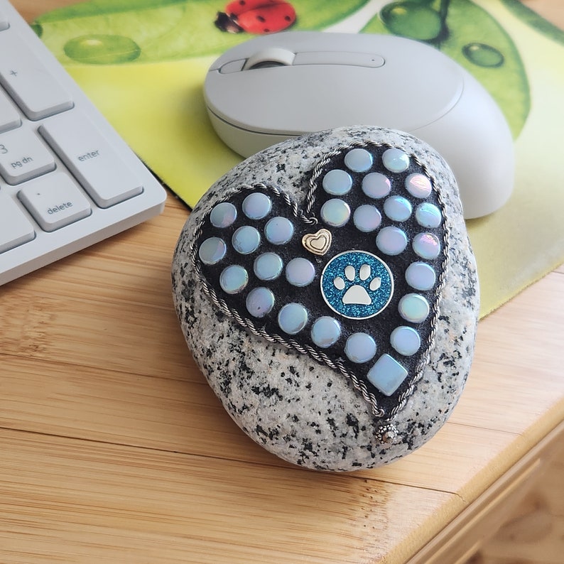 Blue Heart Paw Print Friendship Stone - Etsy