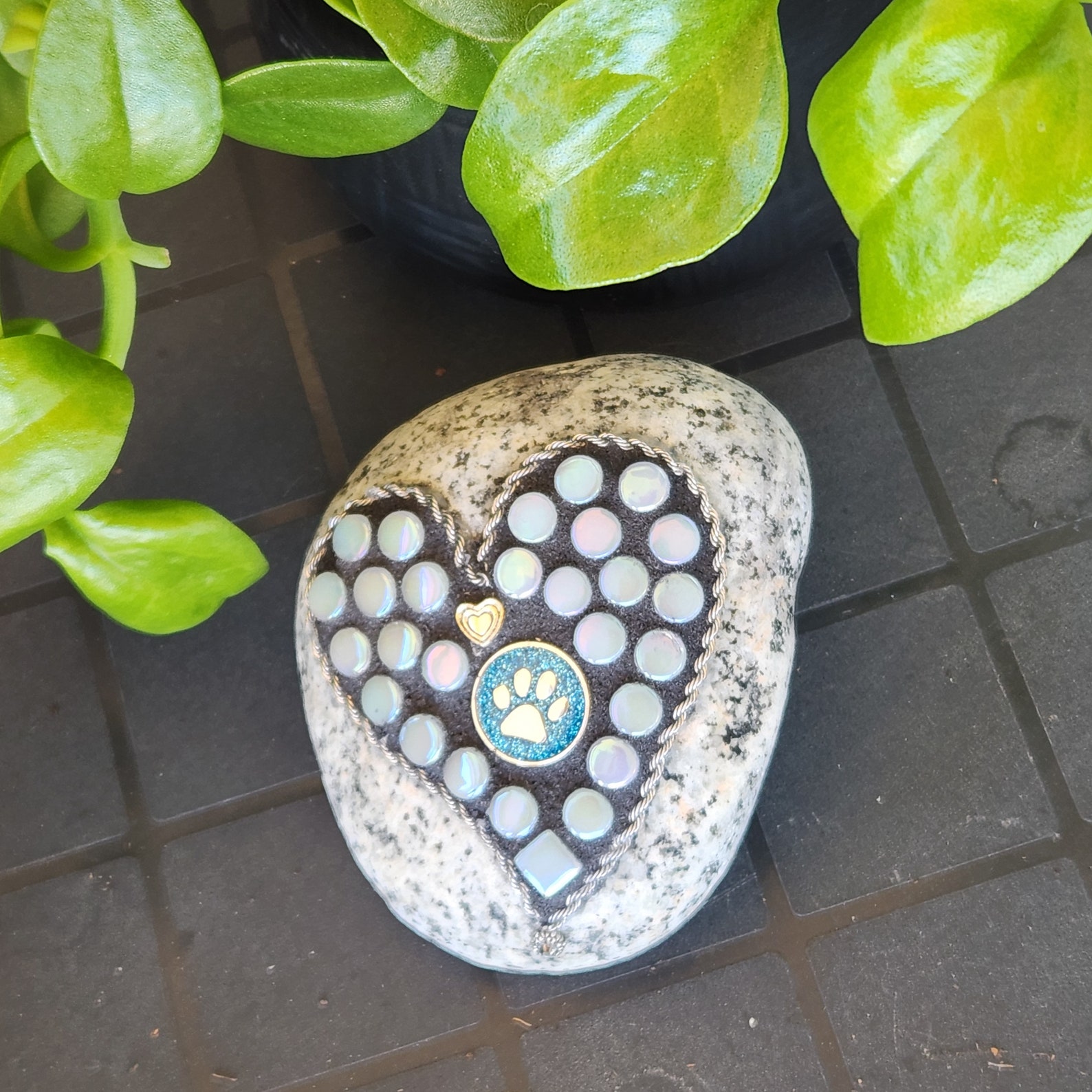 Blue Heart Paw Print Friendship Stone - Etsy