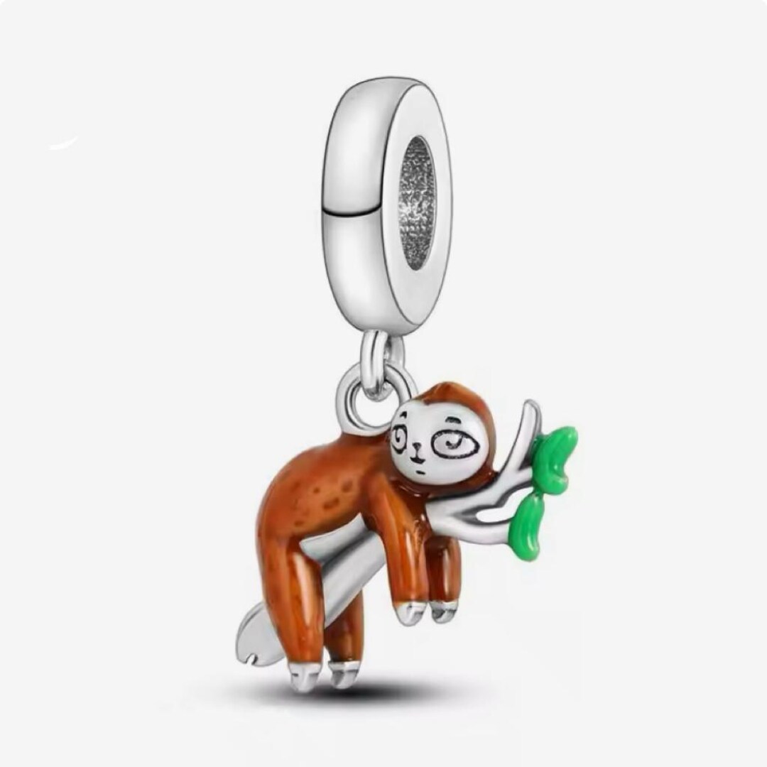 Cute Cartoon Sloth Charm, Sleeping Sloth on Tree Charm, High Quality ...