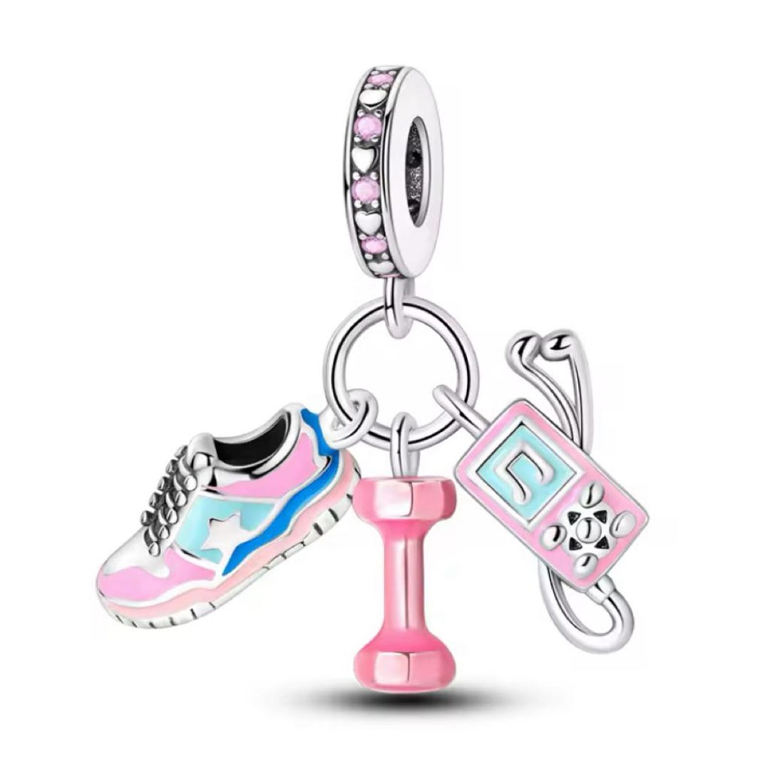 Fitness Exercise Gym Charm, Running Shoe Dumbbell Music Charm, Silver ...