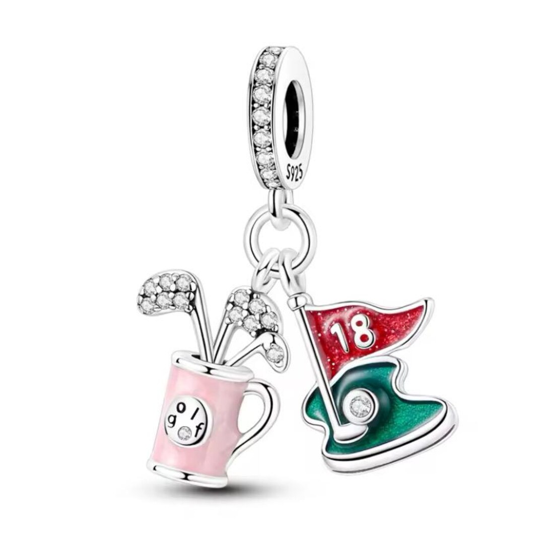 Golf Rod & Bag Charm, Pink Golf Bag and Course Charm, High Quality ...