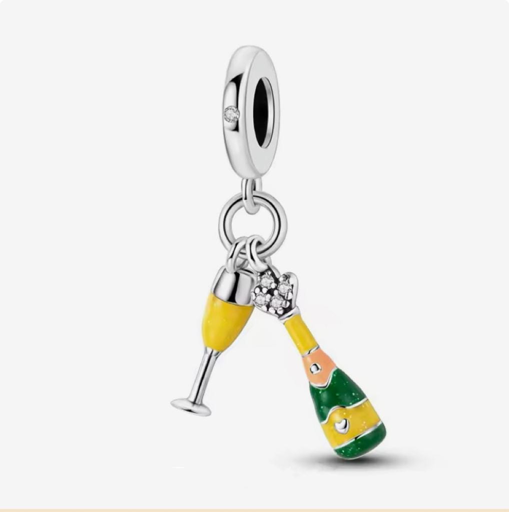 Original Champagne Bottle Cup Charm, Alcohol Wine Beer Charm, Silver ...