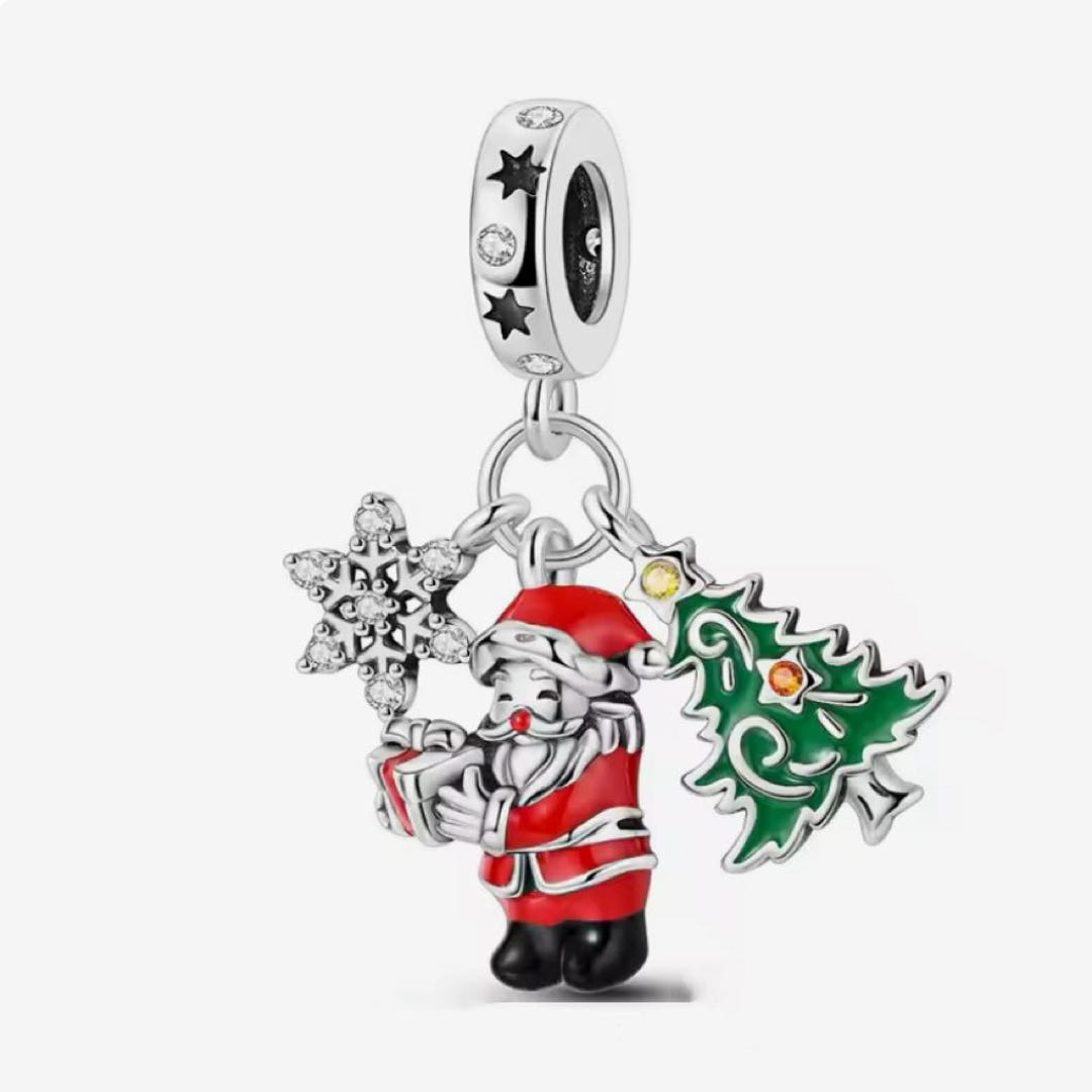 Classic Christmas Charm, Santa Gift, Tree Snowflake Charm, Thick Silver ...