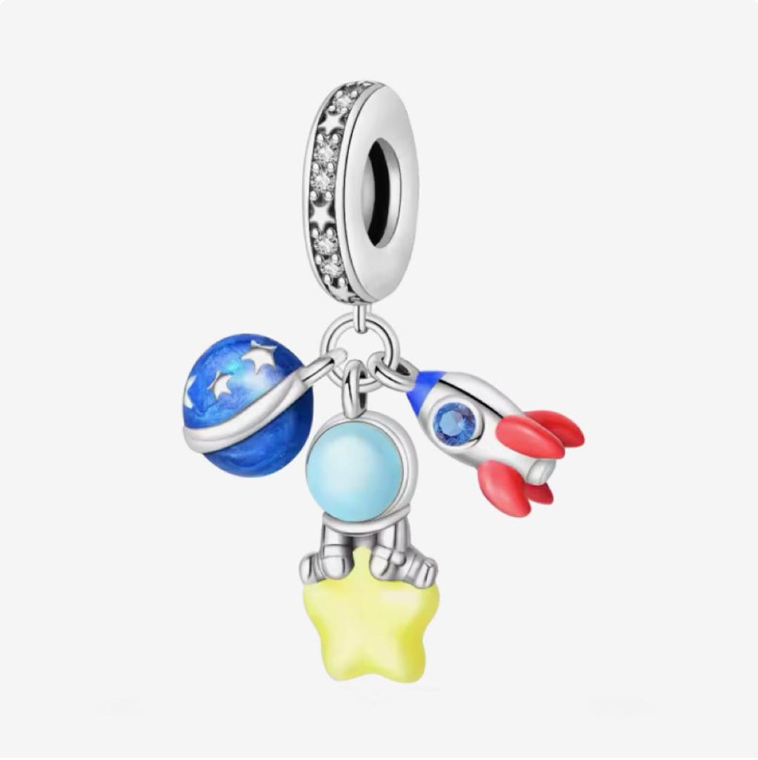 Space Astronaut & Rocket Ship Charm, Astronaut Galaxy Charm, Silver ...