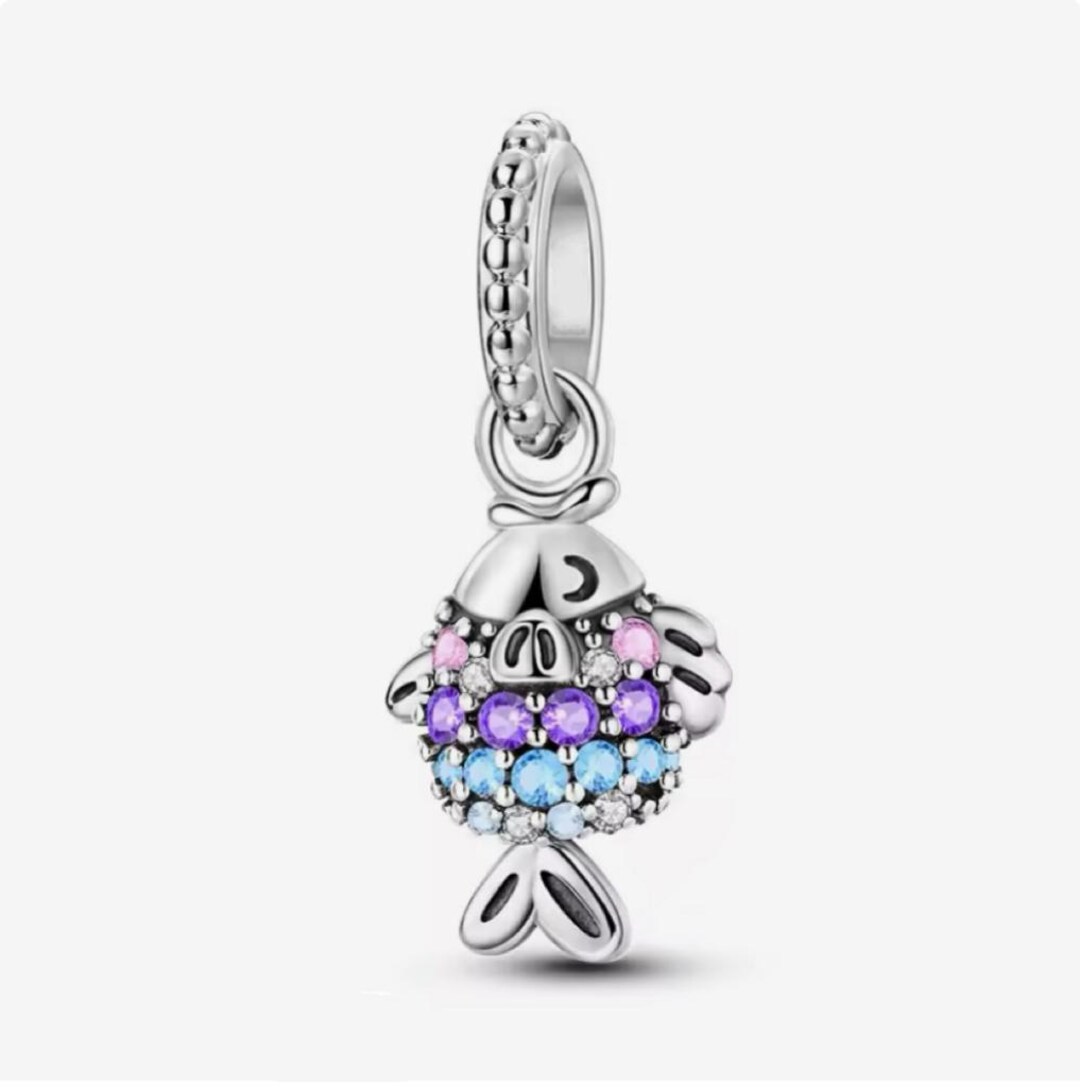 Original Rainbow Fish Charm, Cute Fish Charm, Thick Silver Plated ...
