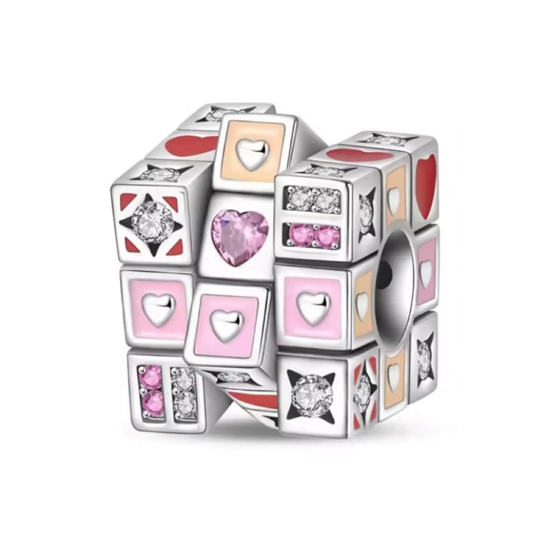 Original Rubik Cube Charm, Rainbow Rubik Charm, Thick Silver Plated ...