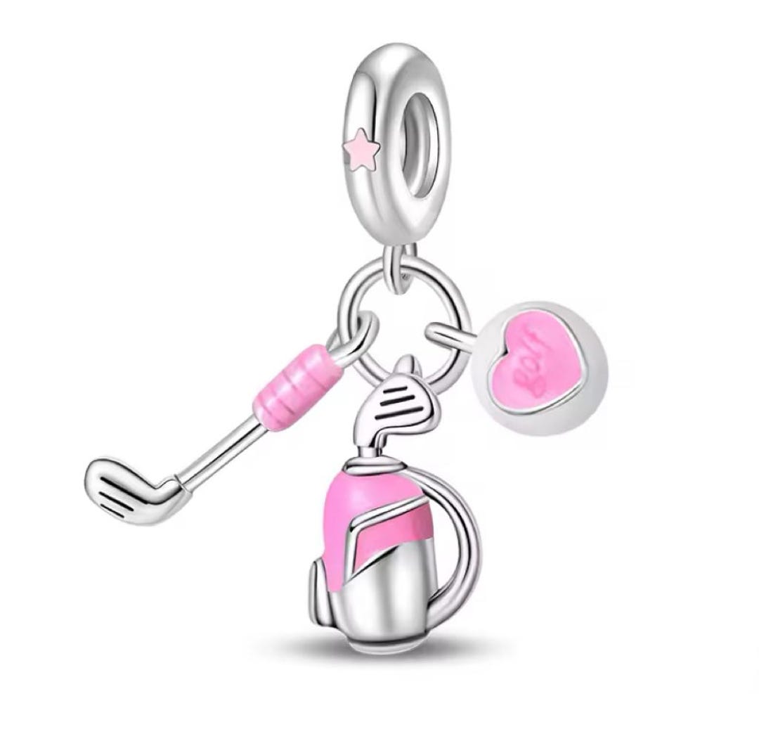 Pink Golf Rod, Ball & Bag Charm, Golf Hobby Lover Charm, High Quality ...
